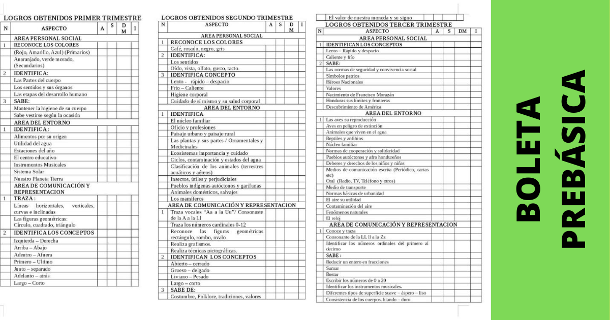 Boleta de Calificaciones para Prebásica 2020 | zonadeldocente.com